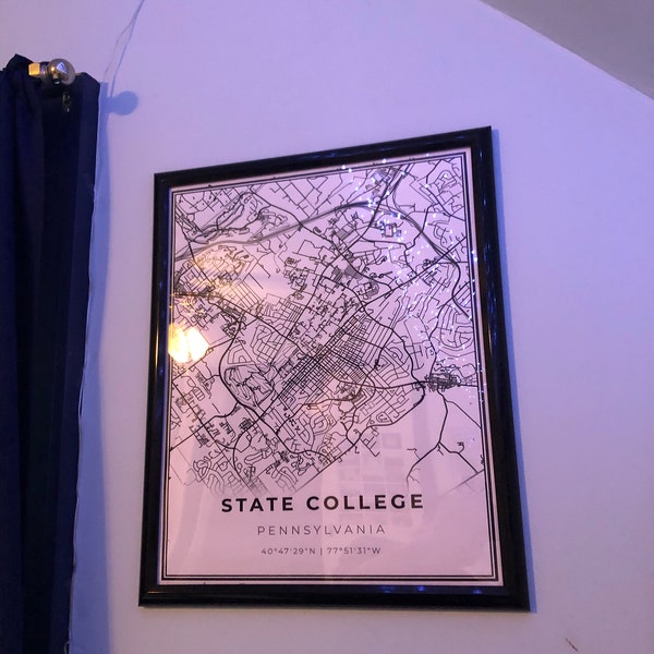 State College Pennsylvania Map Art Print: City Street Decor - Etsy