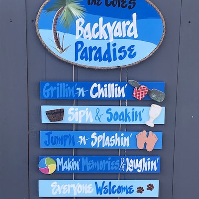 Day in Paradise,personalized,backyard Pool Signs,rustic Pool Decor ...