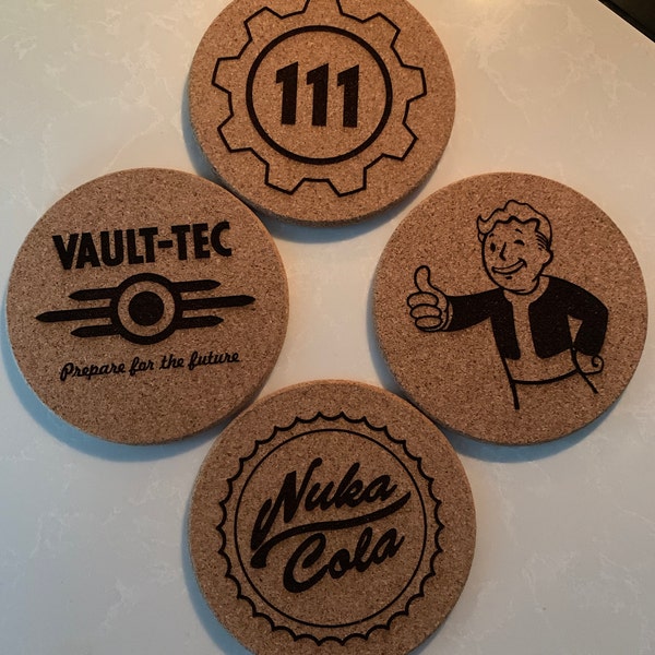 Fallout Coaster Set (4) - Cork - Vault Tec, Vault Boy, Nuka Cola, Vault ...
