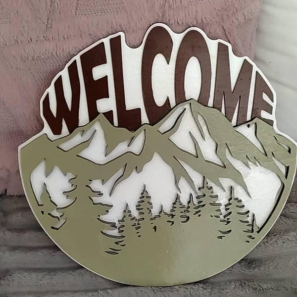 Mountain Scene Welcome Sign SVG Layered File | Vector Design Laser ...