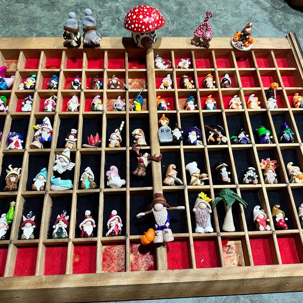 Miniature Gnomes With Mushroom House/ Clay Gnomes House Rose Basket ...