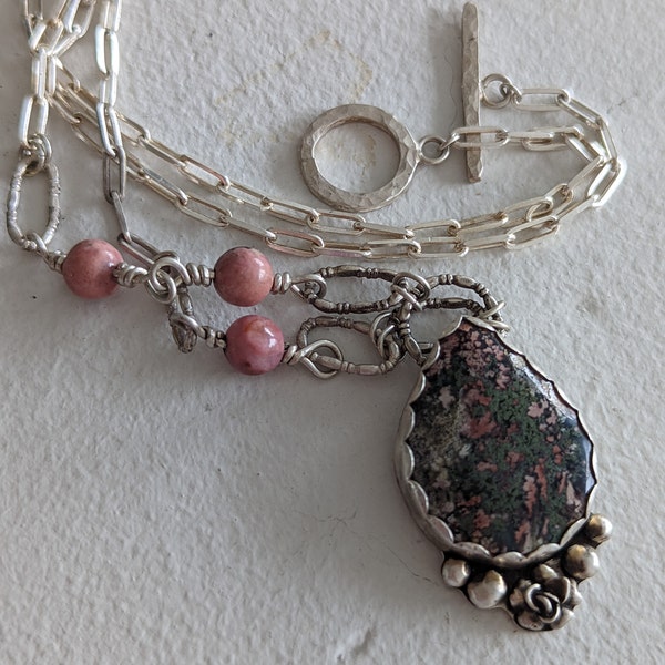 Green Variscite Jasper Pendent, Chyrsophase Accent, Sterling Silver ...