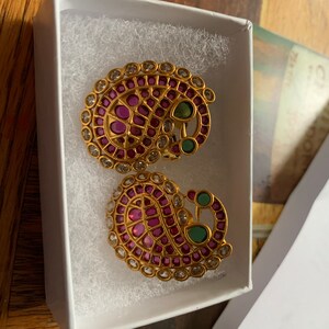 Jadau Kundan Stones/lotus Flower Pendant Set Gold Finish/ Ruby Pink ...