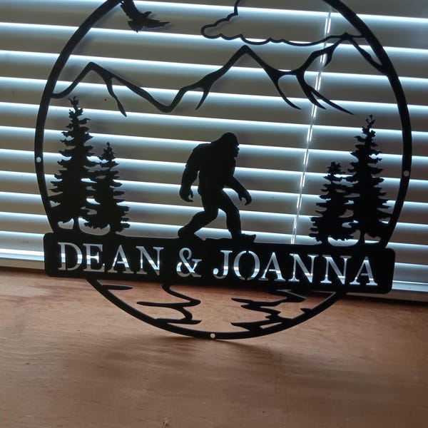 Outdoor Sasquatch Custom Name Metal Sign | Bigfoot Mountain Metal Sign ...