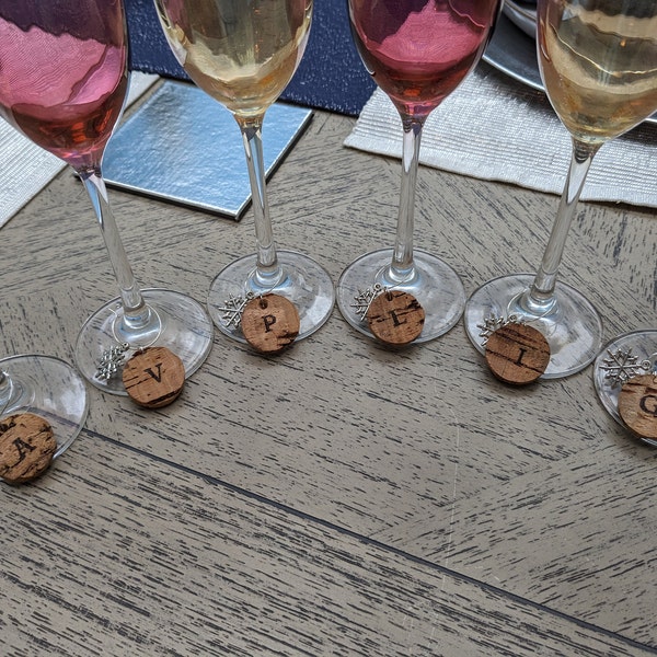 Grapes & Wine Bottle - Handmade Personalised Cork Wine Glass Charms - Wedding, Wedding Favour ...