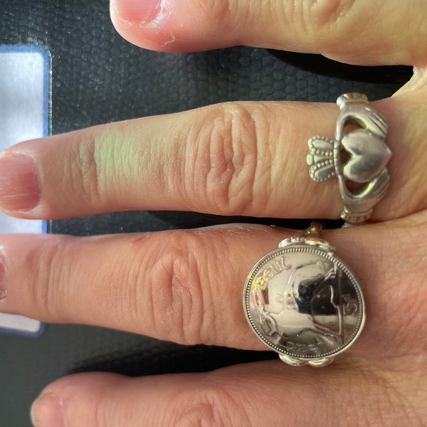 Irish Coin Ring, Celtic Jewelry, STERLING SILVER Band, Eire, Rabbit ...