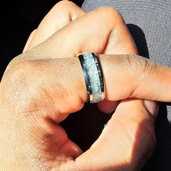 Wild Blue Ring Afghanite Crystal Inlay, Tungsten Titanium Ceramic, Men ...