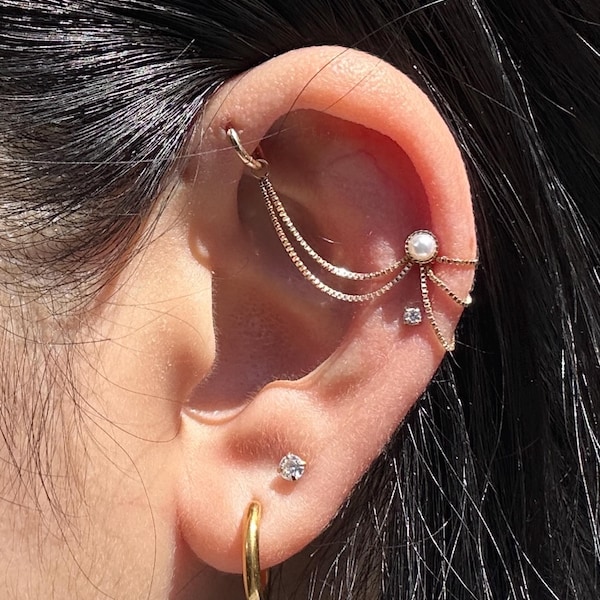 14K Solid Gold Diamond Cut Disc Stud Earring Moss Agate Threadless Push ...