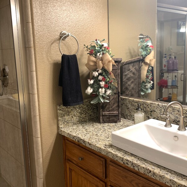 Lantern Swag, Cotton Boll Swag, Farmhouse Lantern Swag, Light Blue and ...