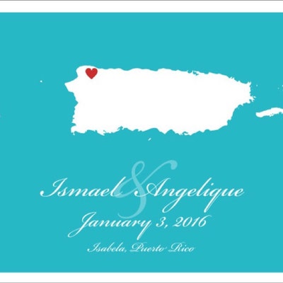 Personalized Puerto Rico Map: Custom Puerto Rico Wedding, Engagement ...