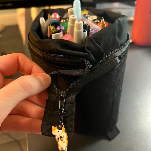 Black Canvas Pull Down Pencil Case, Telescopic, Stand up Pen and ...