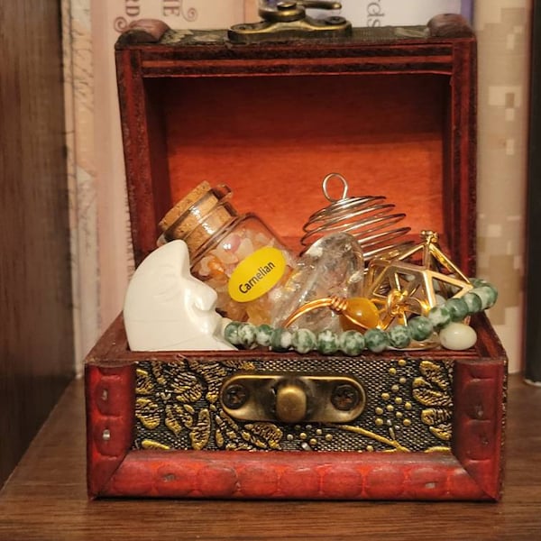 See Video! Mystery Treasure Chest Wooden Box Filled With Crystal ...