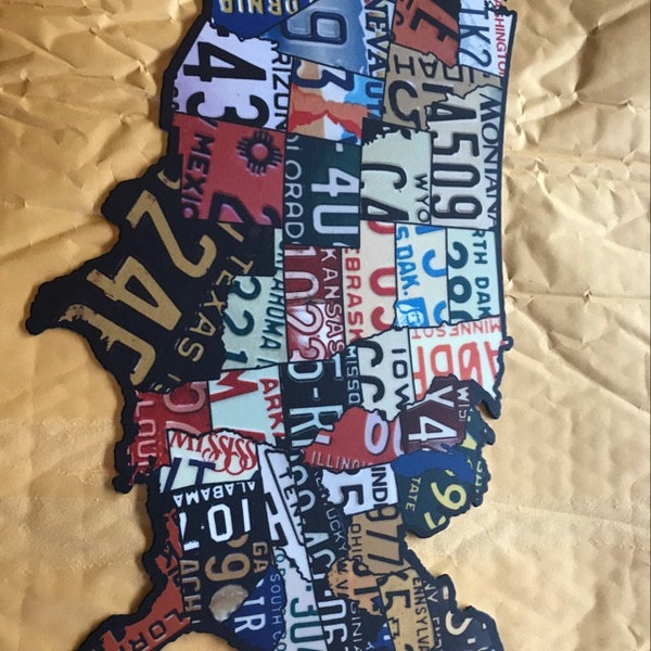 USA License Plate Map Laser Cut Aluminum (dibond) Sign Vintage Decor ...