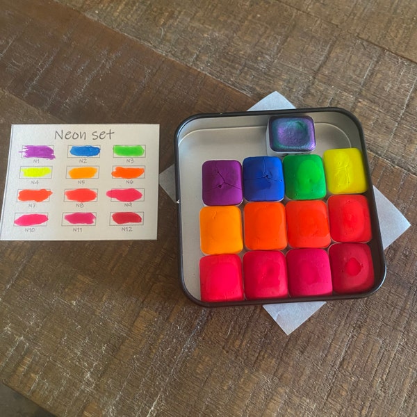 Neon Set Handmade Watercolor Paints Half Pans in Tin Case - Etsy