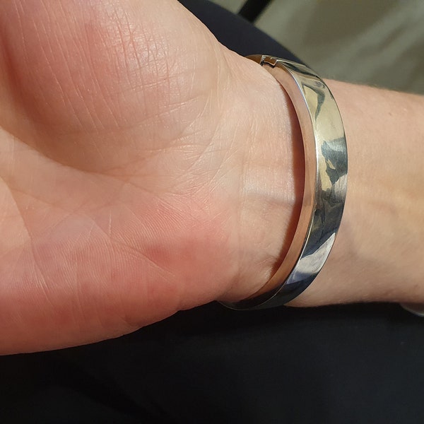 Sterling Silver Hinged Bangle Bracelet, Polished Open Bangle, Chunky ...