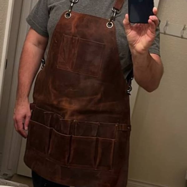 Leather Apron With 12 Tool Pockets Heat & Flame Resistant Heavy Duty ...