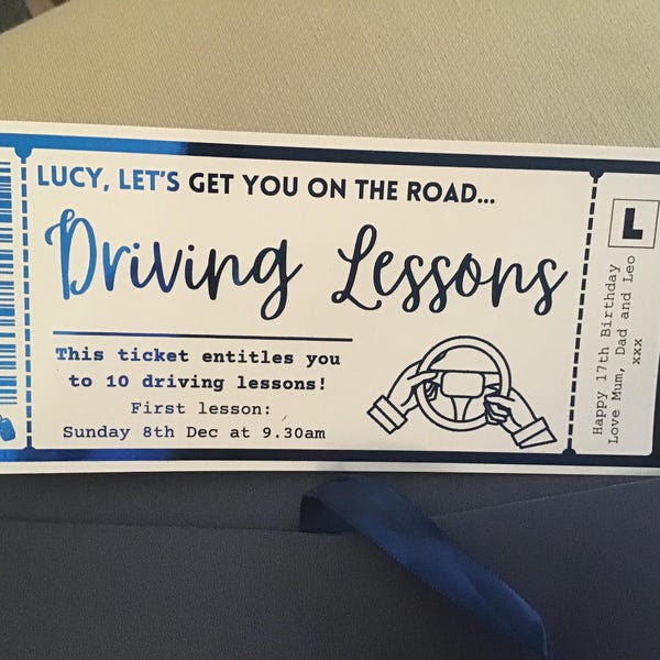 Driving Lessons, Learner Any Personalised Foil Ticket, Luxury Keepsake ...