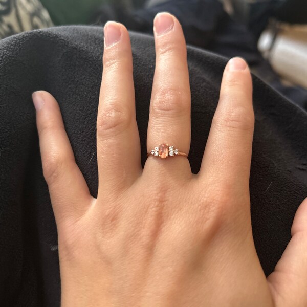 Dainty Rose Gold Oval Sunstone Engagement Ring Unique Minimalist ...