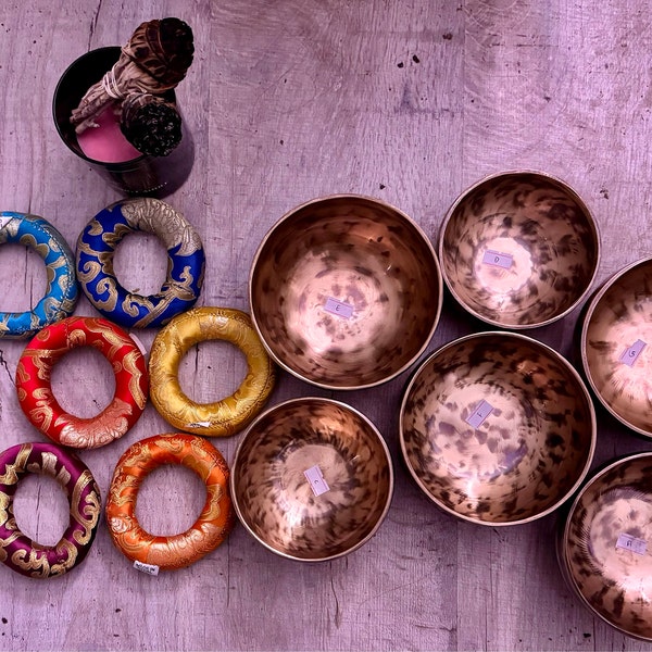 Hand Beaten Singing Bowl Set of 7 Seven Tibetan Singing With Mallet ...
