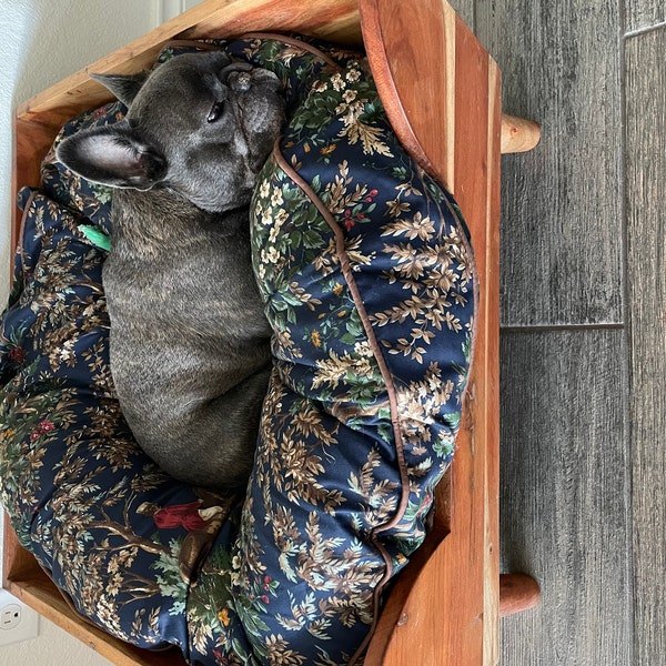 Prasana Round Dog Bed, Yellow Grey Flowing Vine Floral Pattern Dog Bed ...