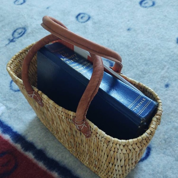 Handmade Large Straw French Baskets With Leather Straps, Straw Basket ...