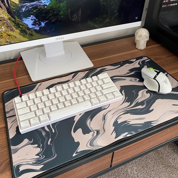 Black and Beige Pattern Mousepad, Wavy Lines, Abstract Art, Aesthetic ...