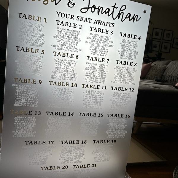Acrylic Wedding Seating Chart - Table Seating Chart - Alphabetical ...