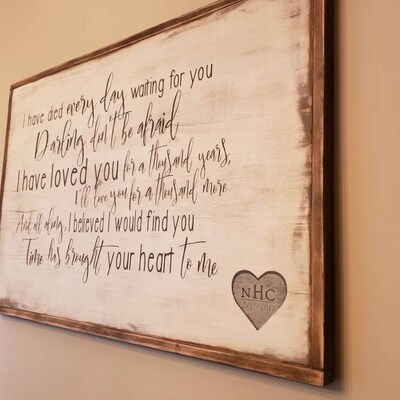 Thousand Years Christina Perri Song Lyric Large Framed Wood Sign Custom ...