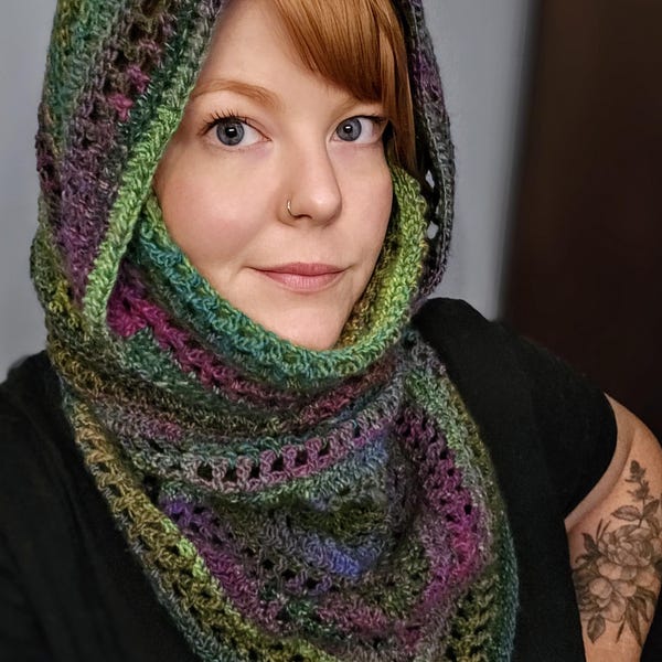 PDF Crochet Pattern - Bohemian Hooded Cowl Scarf - Boho Scarves With ...
