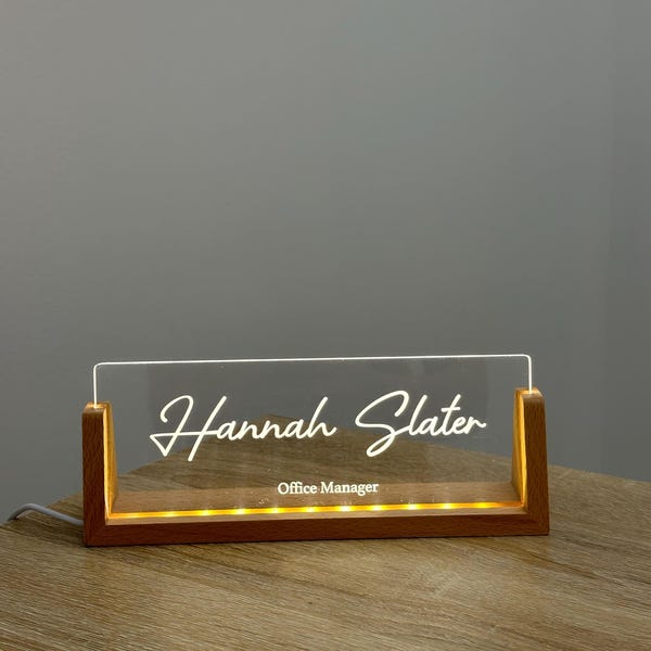 Acrylic Name Plate Light Personalized, LED Light With Wave Pattern ...