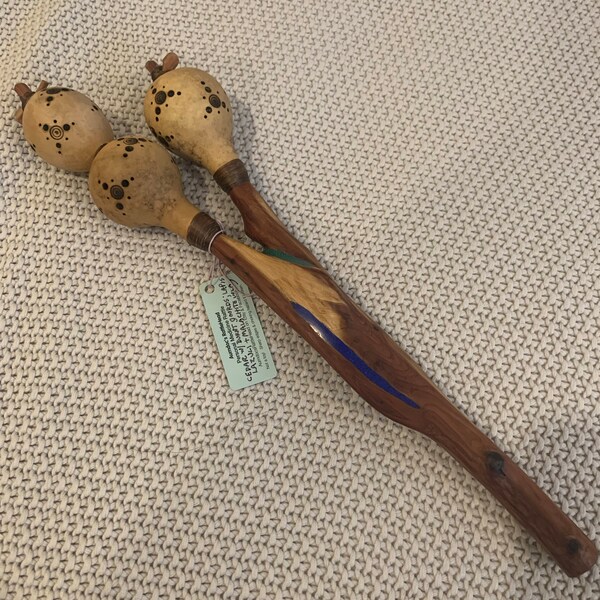 Long Cherry Rattle With 2 Gourds and Inlay - Etsy
