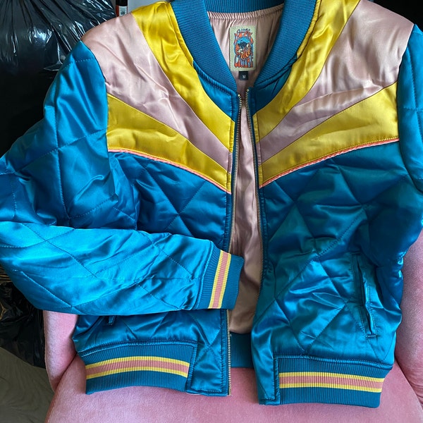 Classic Rock Couture Peacock Rising Sun Bomber Jacket Quilted 70s Satin ...