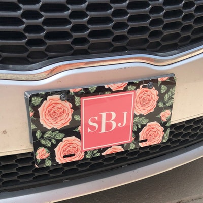 Victorian Rose Personalized License Plate Pink and Black Floral Pattern ...
