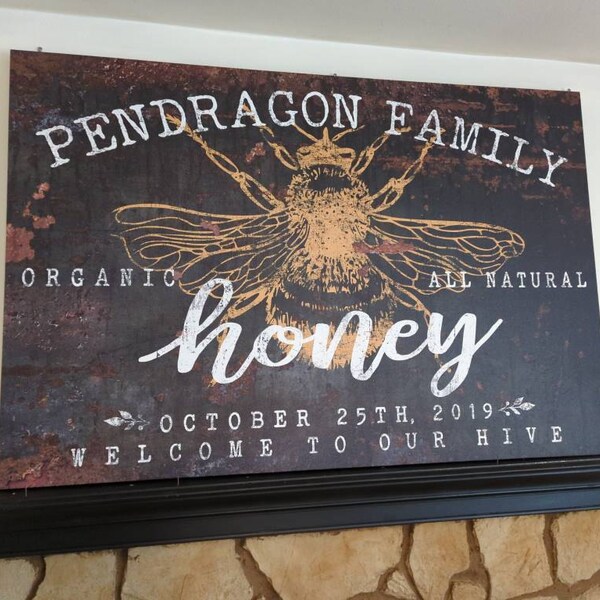 Honey Bee Sign Personalized Farm Fresh Honey Modern Farmhouse Wall ...