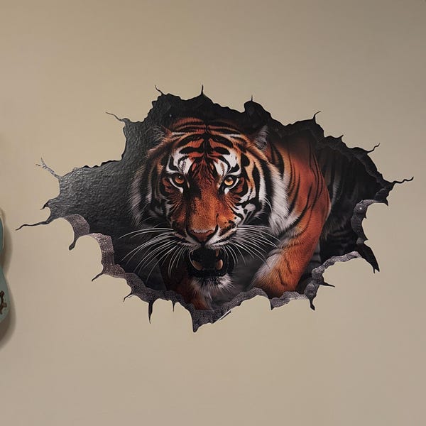 Realistic 3D Tiger Wall Decal - Majestic Animal Sticker Breaking ...