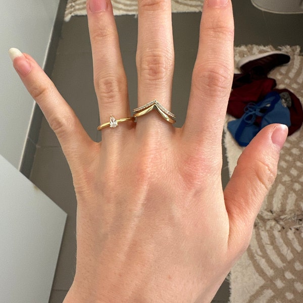 V Ring Set, Stacking Ring, Chevron Ring, Minimalist Ring, Wedding Band ...