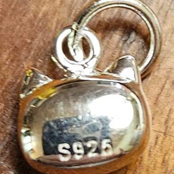 Sterling Silver Kitty Cat Charm, S925 Silver Shiny Cat Charm for ...