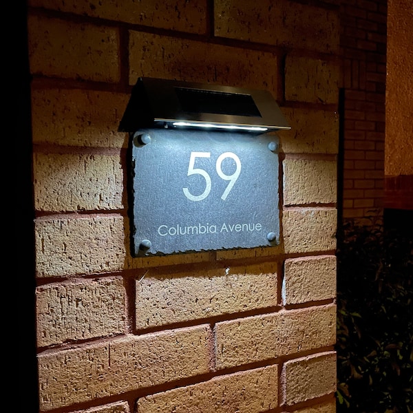 Modern Engraved Slate Solar House Sign Plaque, Natural Stone Slate ...