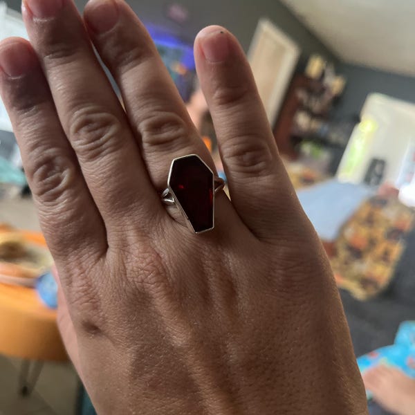 Red Garnet Ring, Coffin Ring, 925 Solid Sterling Silver, Coffin Shape ...