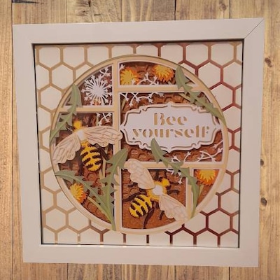 3D Bee Shadow Box SVG Layered Dandelions SVG, Spring Shadow Box, Honey ...
