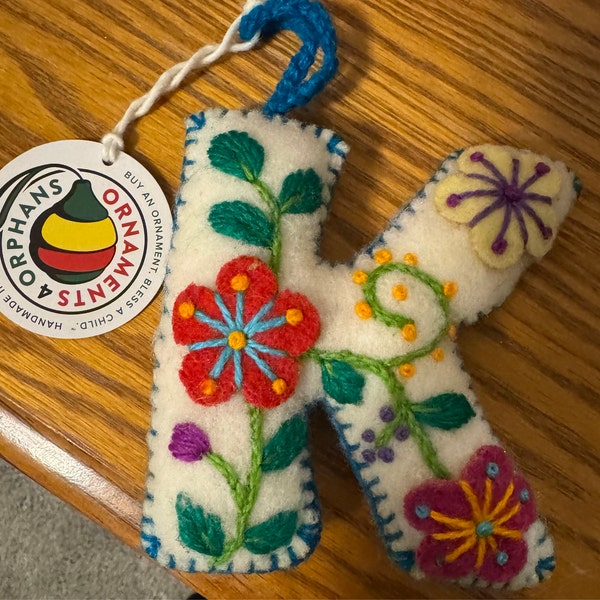 White Letter - Embroidered Wool Ornament Alphabet Initials Abcs ...