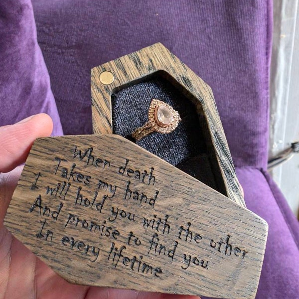 Engraved Coffin Ring Box: Unique Raven on Skull Design for Weddings. Jewellery Box Men Coffin ...