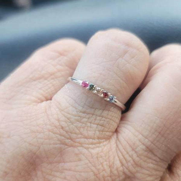 Dainty Birthstone Ring, Family Birthstone Rings, Personalized Gift for ...
