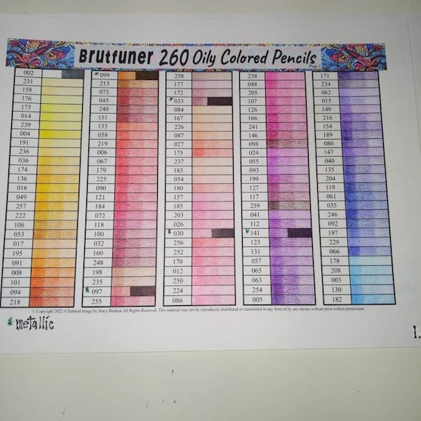 Kalour 300 Colored Pencil Swatch Chart - Etsy
