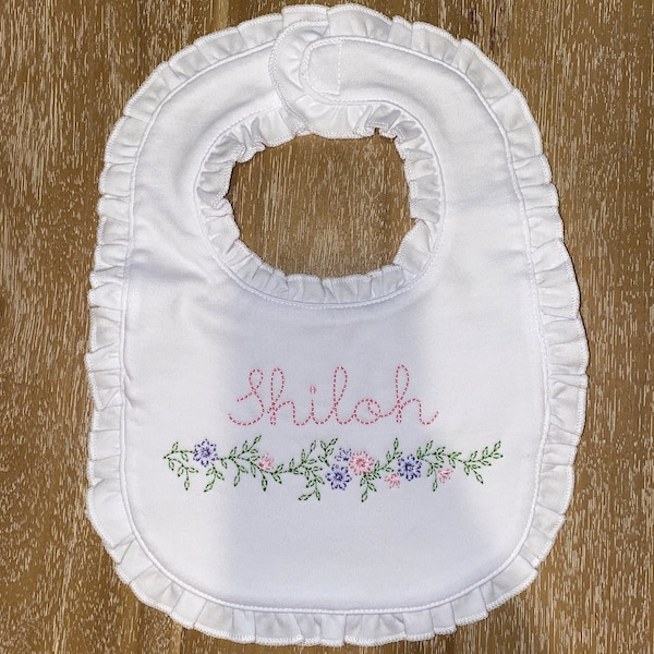 Floral Bib / Girl Flower Bib / Girl Personalized Bib / Floral ...