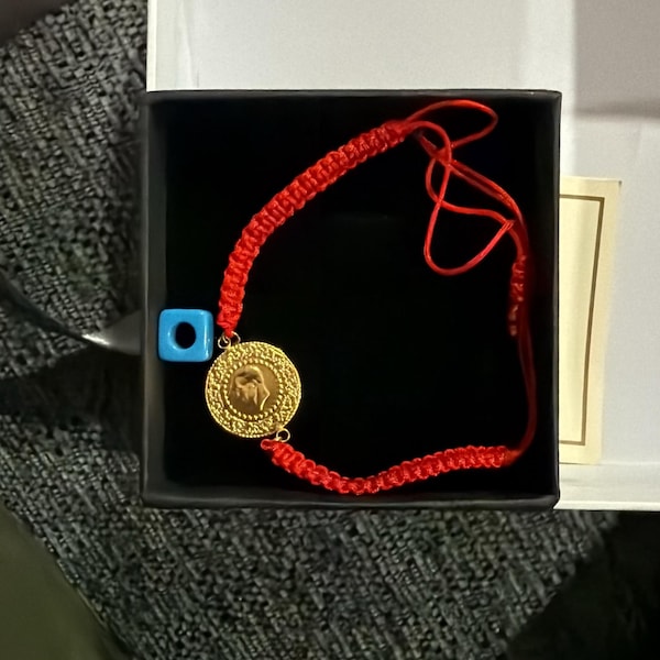 14K Solid Gold Coin String Bracelet / String Bracelet/colour String ...
