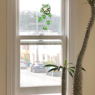 Monstera Hanging Plant Stained Glass Window Decor,fake Monstera Plant ...