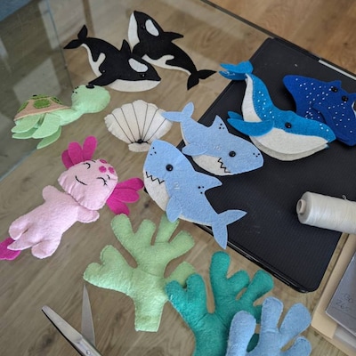 Sea Animals Felt Set of 9 PDF Pattern. DIY Felt Sewing Toy Whale, Shark ...