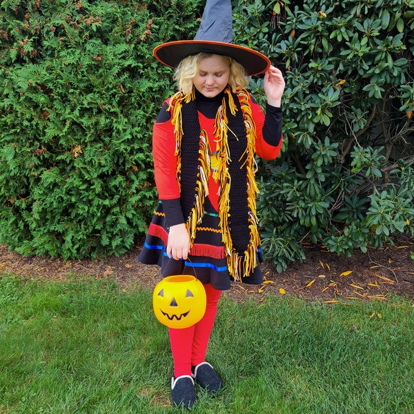 CROCHET HALLOWEEN SCARF Costume Accessory Black Scarf With Fringes ...