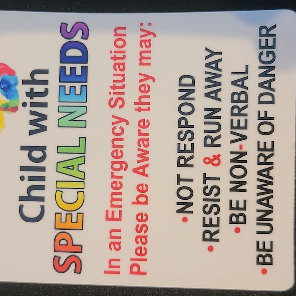 Special Needs Child Sticker Car Truck Window Vehicle Emergency Safety ...